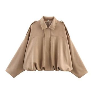 Generic Veste bomber en faux daim pour femme avec fermeture &eacute;clair et poches, style d&eacute;contract&eacute;, surdimensionn&eacute;, manches dolman, tendance, streetwear, kaki, S