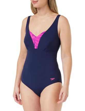 Speedo Shaping Printed OpusGem DD+ 1 Piece Badeanzug f&uuml;r Damen, Schwarz/Pink, 36