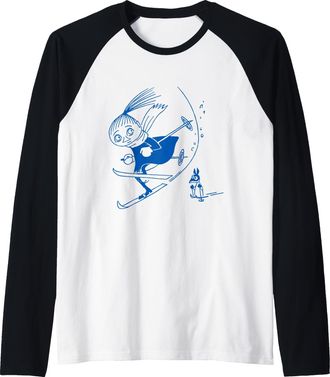 Moomin Blue Mymble Skifahren Winter Spiele Sport Raglan