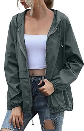 Generic Veste de pluie &agrave; capuche pour femme 2026 - Couleur unie - Avec poche zipp&eacute;e, gris, L