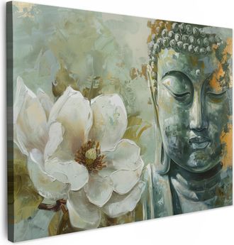 MuchoWow © Wandbilder 70x50 cm Schlafzimmer Home Deko Wohnung Bild Wohnzimmer Fotoleinwand Wand Bilder Leinwand Wall Decor Buddha - Zen - Blume - Lotus - Weiß 