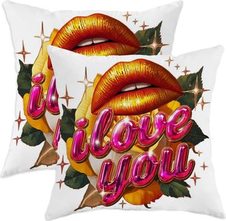 Generic Lippen Modern Verspielt Rosen Sterne Gold Sofakissen Weich Zierkissenbez&uuml;ge Mit Rei&szlig;verschluss Kissenbezug F&uuml;r Heimdekoration Hotel Balkon 45X45Cm 2Er