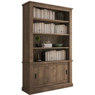 Dmora Evandro B&uuml;cherregal, 3 B&ouml;den, 2 T&uuml;ren, freistehend, 122x40x203cm, Walnussbraun
