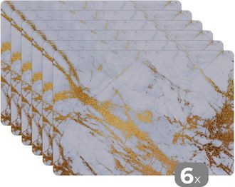 MuchoWow Placemats Platzdeckchen Platzset Tischset 6-teilig Tischdeko Untersetzer 45x30 cm Marmor - Gold - Wei&szlig; - Luxe - Marmoroptik - Glitzer