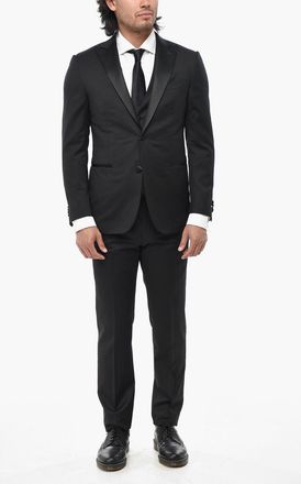 Corneliani CODE Dreiteiliger Anzug aus Schurwolle mit Satin-Lanzett-Revers Corneliani