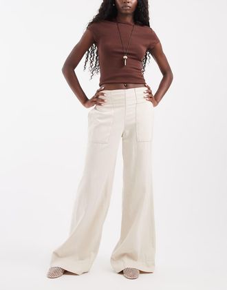 Free People Pantalon &eacute;vas&eacute; fluide &agrave; enfiler &agrave; taille basse - Ivoire-Blanc