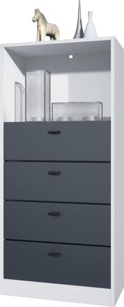 Vladon Kommode Pino V3, Made in Germany, Anrichte mit 4 Schubladen & 1 offenem Fach, Weiß matt/Anthrazit matt ohne LED (56 x 125 x 36 cm)