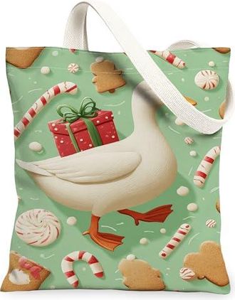 Generic Sacs fourre-tout en toile motif animal festif, sacs d&eacute;picerie r&eacute;utilisables, l&eacute;gers et lavables avec bandouli&egrave;re en toile F, vert, 13x15 Inch