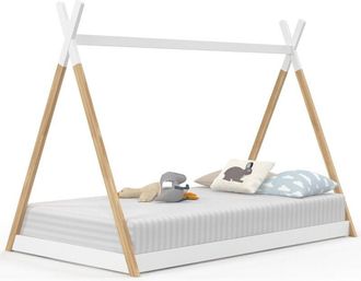IDMarket Tipi Kinderbett 90 x 190 CM COME mit Lattenrost aus Holz und Wei&szlig;