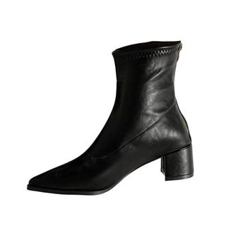 Generic Bottes &agrave; talon &eacute;pais pour femme - Confortables et &eacute;l&eacute;gantes - Bout pointu - Couleur unie - Fermeture &eacute;clair dans le dos - Bottines classiques pour le 