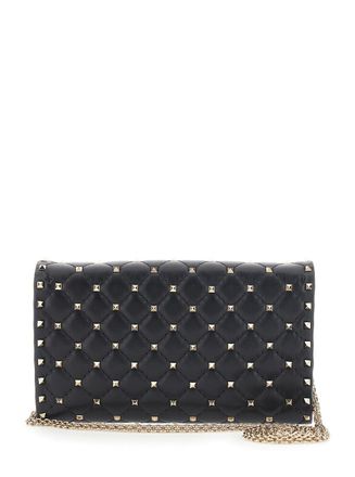 Valentino Garavani Womens Crossbody Bag Quilted Leather Black Lamb Shoulder