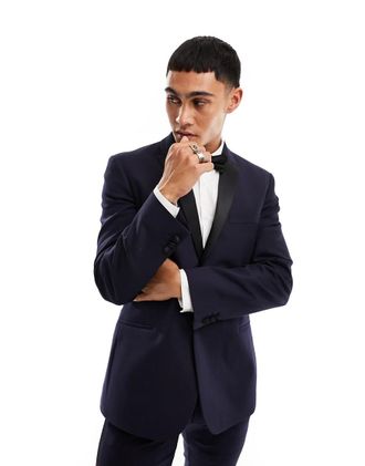 Asos Enge Smokingjacke in Marineblau