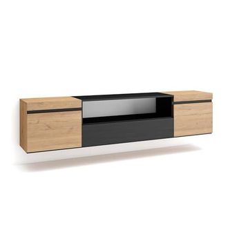 Skraut Home | TV-Schrank, Lowboard | f&uuml;r Wohnzimmer und Esszimmer | 200x45x35cm | F&uuml;r TV-Ger&auml;te bis zu 80 | H&auml;ngend | Moderner Stil | Eiche Schwarz