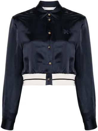 Palm Angels chemise en satin &agrave; boutonni&egrave;re - Bleu