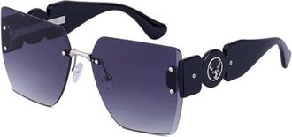 Generic Lunettes de soleil surdimensionnées sans monture pour femmes et hommes, lunettes de soleil à grande monture UV400, C2 noir double gris, taille unique 