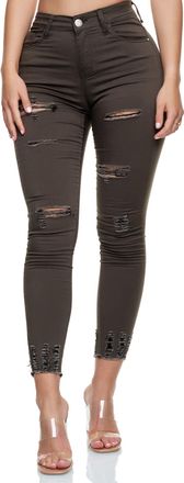 Elara Damen Jeans High Waist Destroyed Chunkyrayan YG 516 Olive-36 (S)