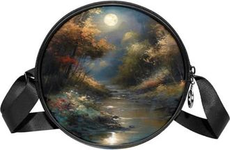 Generic Petit sac &agrave; bandouli&egrave;re Circle Beauty pour femme, petit sac &agrave; bandouli&egrave;re avec fermeture &eacute;clair, bretelles r&eacute;glables, sac &agrave; main rond d&eacute;contract&eacute; pour