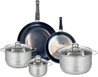 Fackelmann ELO 9736450 Batterie de cuisine 5 pi&egrave;ces, Ensemble de 2 Po&ecirc;les de cuisson 24 et 32 cm et 3 faitouts 14, 20 et 24 cm Elo Prima Brillant, inox, inductio