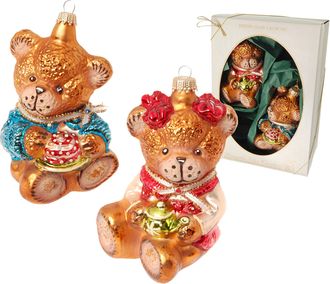 Krebs Glas Lauscha Weihnachtsdekoration/Christbaumschmuck aus Glas - Multicolor Baumdekoration - Motiv: B&auml;ren-P&auml;rchen - Gr&ouml;&szlig;e: ca. 13 cm - Made in Germany