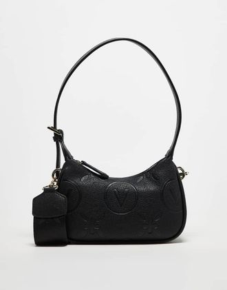Valentino Samba - Schultertasche in Schwarz mit gepr&auml;gtem Logo und Umh&auml;ngeriemen