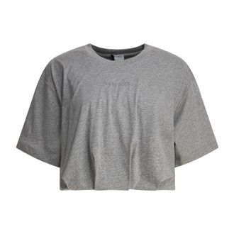 Pinko Oversized Cropped T-Shirt mit Logo-Stickerei - - Tops - Damen - Grau - S