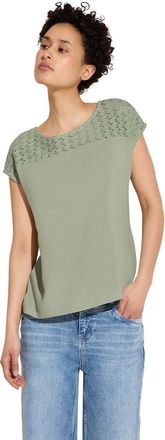 Street One Damen A321490 T-Shirt mit Häkelstruktur, Soft Moss Green, 46