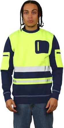 Janisramone Pull Haute Visibilit&eacute; Homme, Col Ras du Cou Manches Longues Polaire Sweat-Shirt, Reflechissante Pull Travail, v&ecirc;tements de S&eacute;curit&eacute;