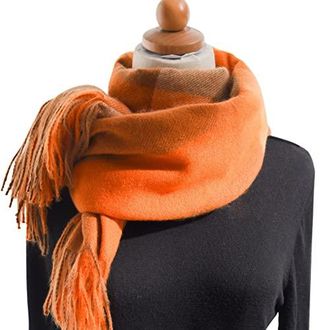 Generic Produit catégorie Scarf - Châle coloré à motifs automne-hiver pour femmes maxi chaleur et élégance avec franges épaisses (Orange, One Size)