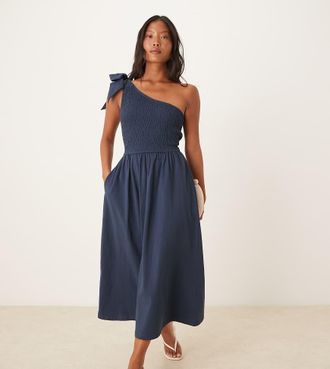 Nobody's Child Robe fronc&eacute;e mi-longue et asym&eacute;trique avec liens &agrave; nouer - Bleu marine