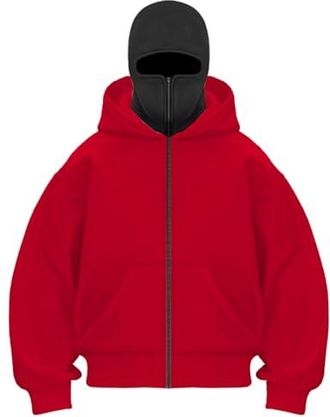 OLIPHEE Sweat à Capuche Homme Sweat Zippé Homme Veste Chaude Hoodie Homme Balaclava Cagoule Moto Masque Anti-Vent Sweat Homme pour Sports de Plein Air Cagoule