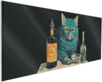 Wallario K&uuml;chenr&uuml;ckwand aus Glas 125 x 50 cm, Motiv: Absinth trinkende Katze | Spritzschutz abwischbar & pflegeleicht