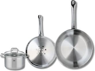 Fackelmann ELO 9501650 Batterie de cuisine 3 pièces, Set de 2 Poêles de cuisson 24 et 28 cm et 1 faitout 14 cm Elo Profi Citrin, inox, induction