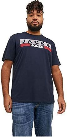 Jack & Jones Chemise Courte à col Rond à Manches Courtes pour Hommes, avec Logo, Taille Plus, t-Shirt Oversize, JJECORP, Couleurs:Bleu-Marine, Size:6XL