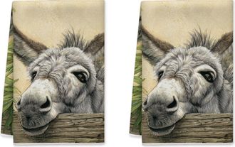 Generic Esel-K&uuml;chent&uuml;cher, rustikaler Holzzaun, grasgrau, Mikrofaser, Geschirrt&uuml;cher, Urlaubsdekoration, 40,6 x 61 cm, 2 St&uuml;ck