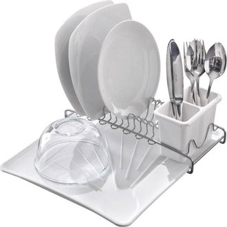 Metaltex 325702322 Spacetex Sp&uuml;lkorb mit Bestecksammler und Abtropfschale, Beschichtung, wei&szlig;/grau, 35 x 31 x 12 cm