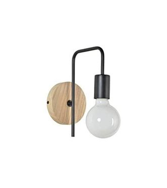 Corep Berkley Wandleuchte, rund, aus Naturholz patiniert und lackiertem Metall, E27, 40 W, Schwarz