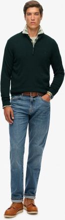 Superdry Essentials - Pull en coton &agrave; col zipp&eacute; - Vert fonc&eacute; chin&eacute;