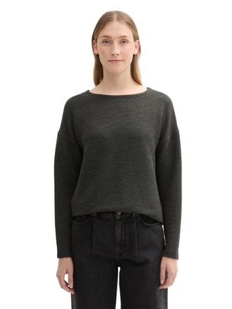 Tom Tailor Damen 1044579 Swaetshirt mit Struktur und Kordelzug, 30281-Evident Anthracite Melange, L
