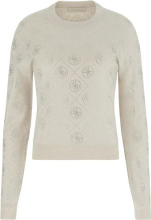 Guess Femme, Pulls, Beige, Taille: 38 FR Pull avec Strass 4G