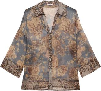 Oltre Femme, Blouses et Chemises, Multicolore, Taille: 38/40 FR Chemise &agrave; motifs avec manches kimono