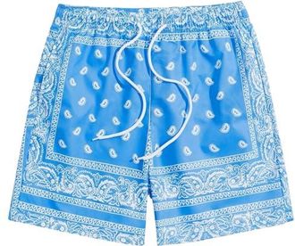 Generic Short de bain d&eacute;t&eacute; pour homme style boh&egrave;me avec cordon de serrage &agrave; la taille et imprim&eacute; cachemire, bleu fonc&eacute;, XXS