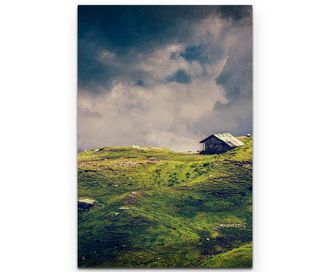 Paul Sinus Art Leinwandbilder | Bilder Leinwand 90x60cm altes Haus in den Bergen auf einer Alpenwiese