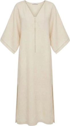 PESERICO Femme, Robes, Blanc, Taille: 40 FR Aurea Robe Midi &agrave; Col V