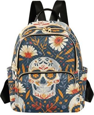 Mnsruu Mini sac à dos pour femme, squelette, crâne, fleurs, petit sac à dos tendance, décontracté, sac à dos, Multi160, M