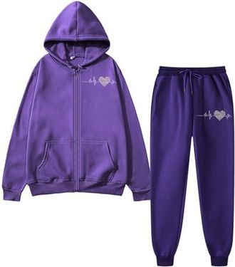 Generic Sweat Capuche Femme Surv&ecirc;tement Pantalon Jogging avec Poches et Cordon de Serrage Tenue Pyjama Lounge Set D&eacute;contract&eacute; Baggy Printemps 2025 l&eacute;gant pour