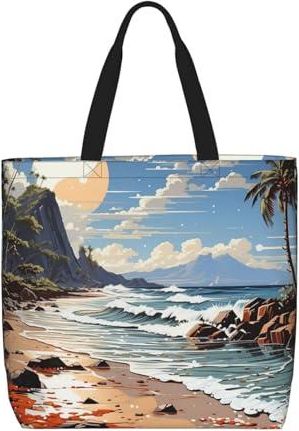 Generic Paysage De Plage Sac Fourre-Tout L&eacute;ger Tote Bag Grand Sac A Main Femmes Pour Travail Quotidienne Universit&eacute;