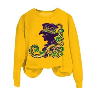 Generic Pull &agrave; col rond pour femme - Manches longues - Sans capuche - Haut d&eacute;contract&eacute; - Automne Hiver 2026 - Imprim&eacute; tendance - Col rond - Sweat &agrave; capuche am