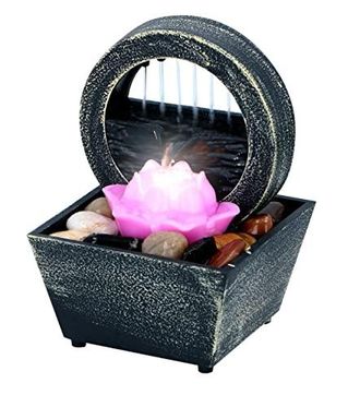 Grundig Arti CASA Fontaine de Table Fleur de Lotus - Fontaine dint&eacute;rieur avec lumi&egrave;re LED - Effet Positif - Fontaine avec Galets - 11,5 x 17 cm