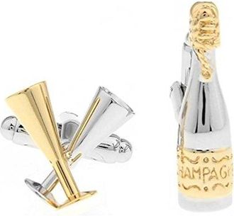 Charles William London Boutons de manchette en or et argent avec inscription « Champagne Drink Wine », 2, Or, argent, velours