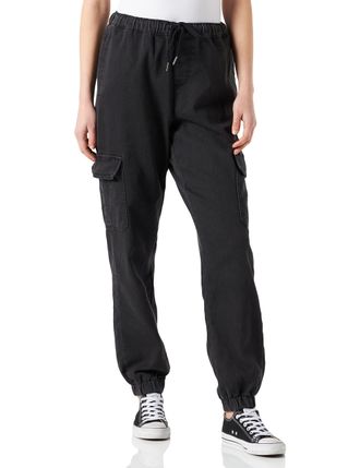 Urban Classics Damen Ladies Knitted Denim High Waist Cargo Pants Hose, Black, L